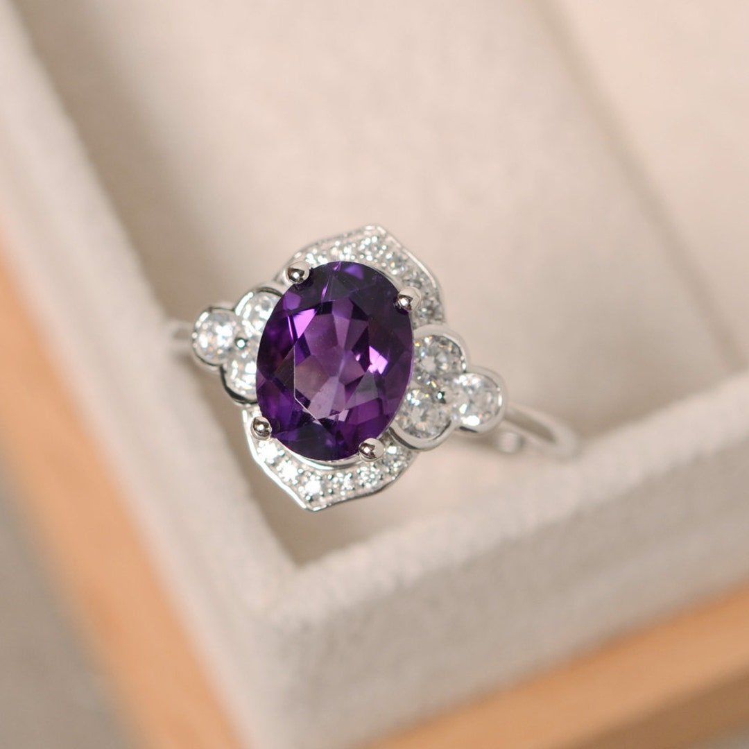 Purple Amethyst Ring, Sterling Silver, Oval Cut Engagement Ring - Etsy
