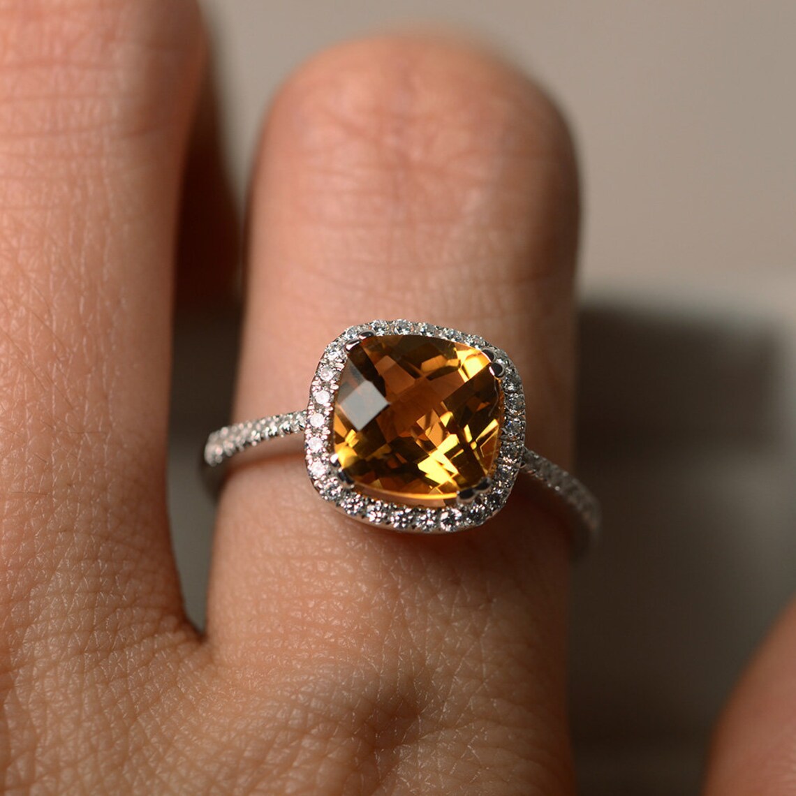 Citrine Ring Cushion Cut Yellow Gemstone Engagement Ring - Etsy Sweden