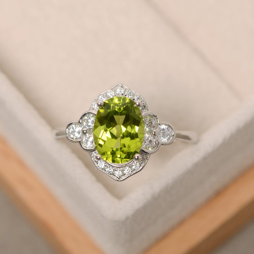 Oval Peridot Ring Sterling Silver Gemstone Peridot Oval Cut - Etsy