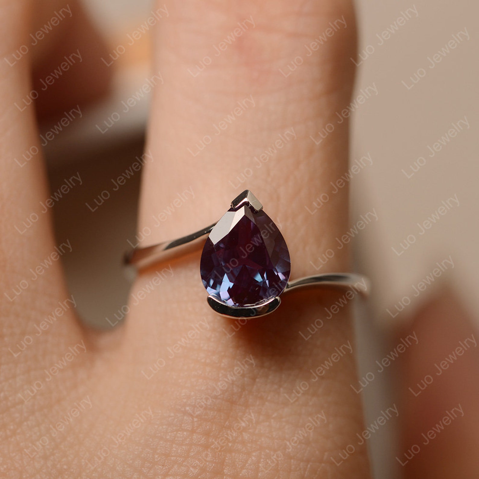 Lab Alexandrite Engagement Ring Sterling Silver Pear Cut | Etsy