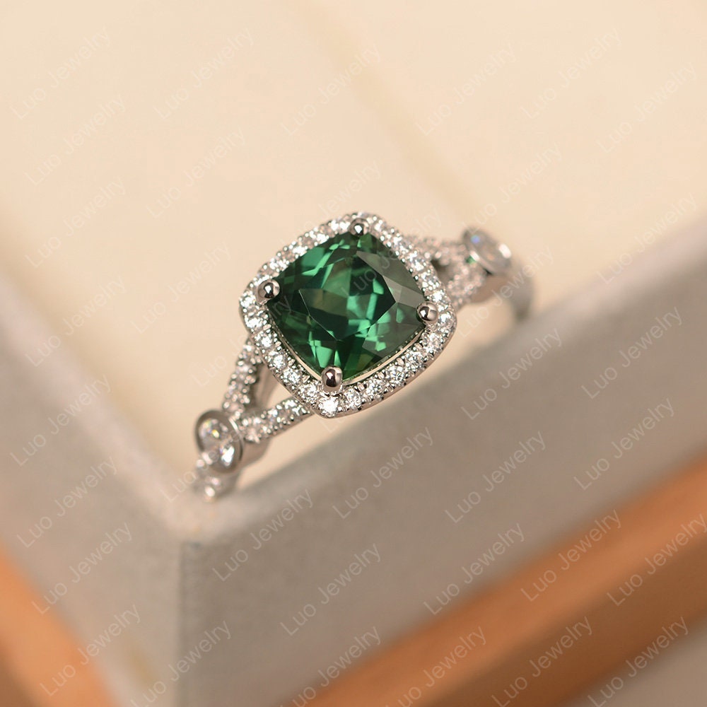 Lab Green Sapphire Ring Engagement Ring Cushion Cut Gemstone | Etsy
