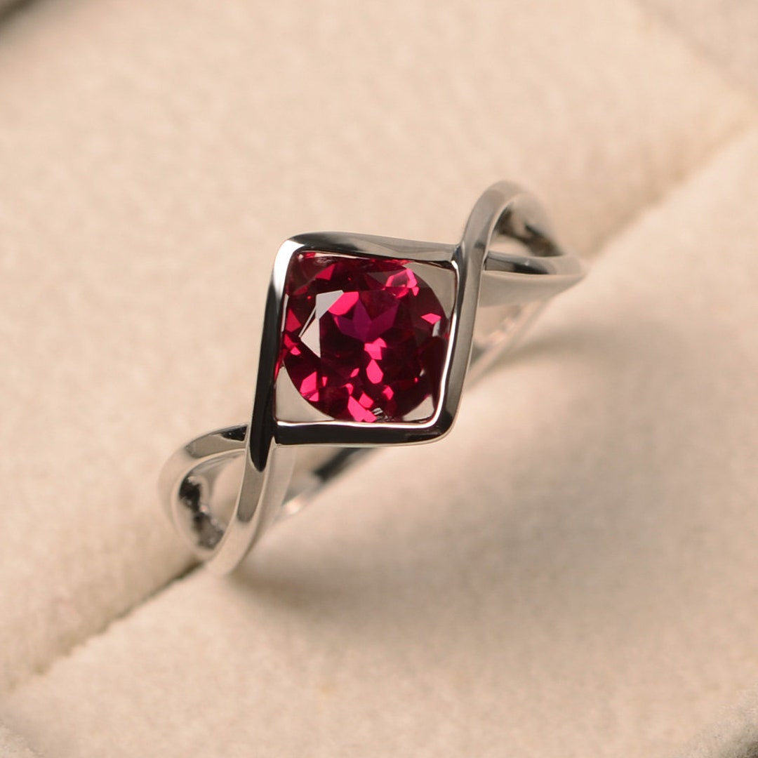 Ruby Promise Rings, July Birthstone Rings, Round Cut Red Stone ...