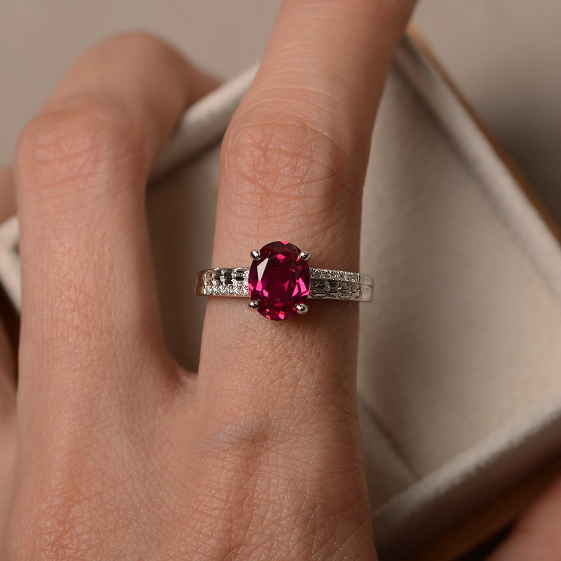 Lab Ruby Ring Oval Cut Gemstone Sterling Silver Ring - Etsy