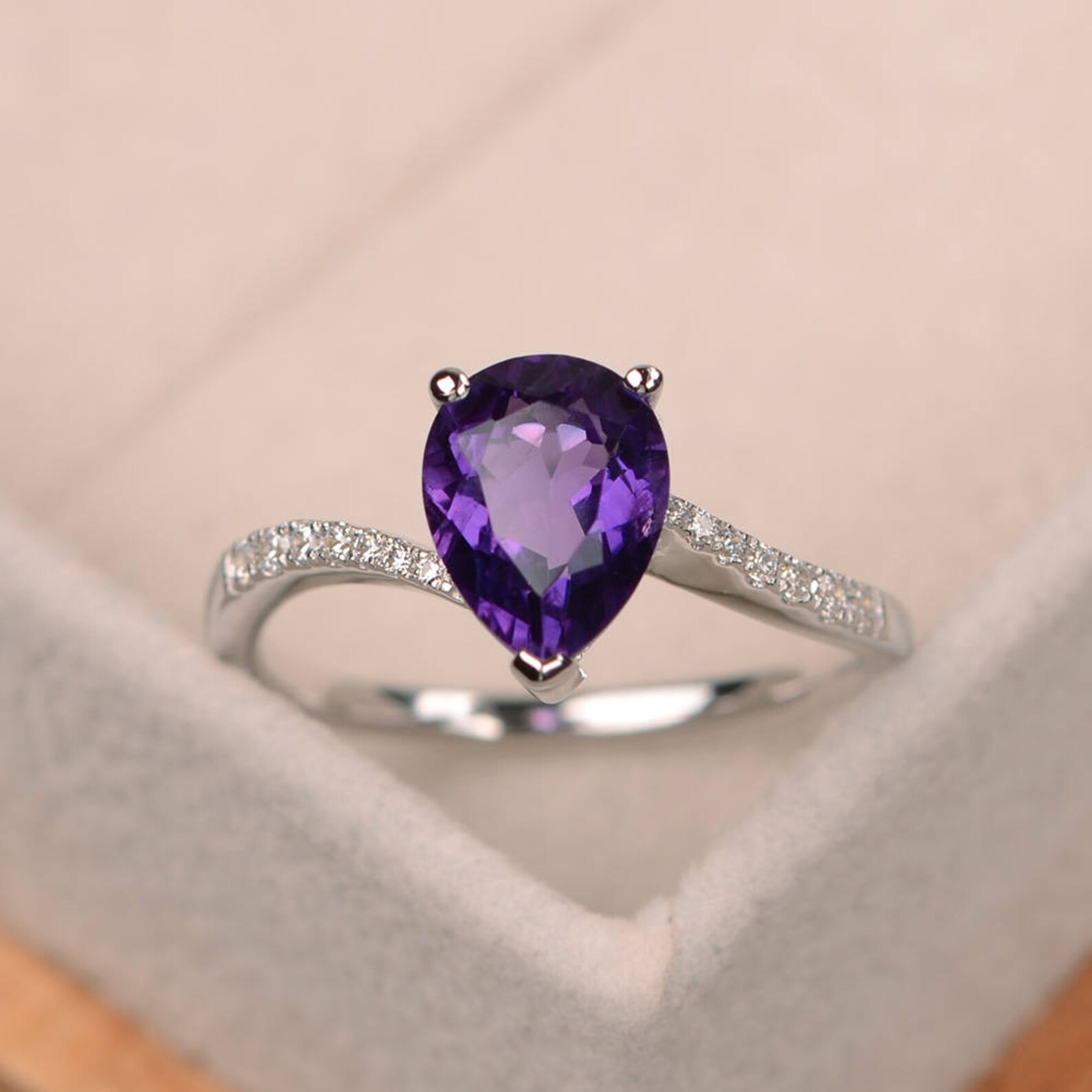 Amethyst Ring Purple Gemstone Ring Pear Shaped Ring - Etsy