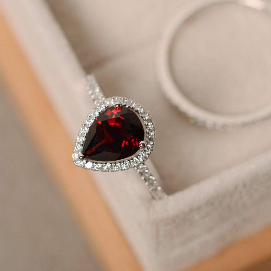 Garnet Ring Pear Shaped Engagement Ring Sterling Silver - Etsy