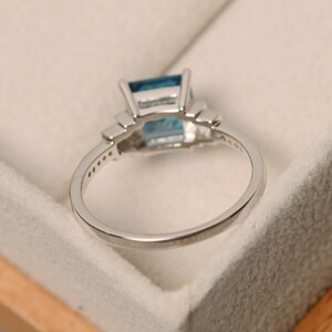London Blue Topaz Ring, Square Cut Ring, Sterling Silver, Engagement ...