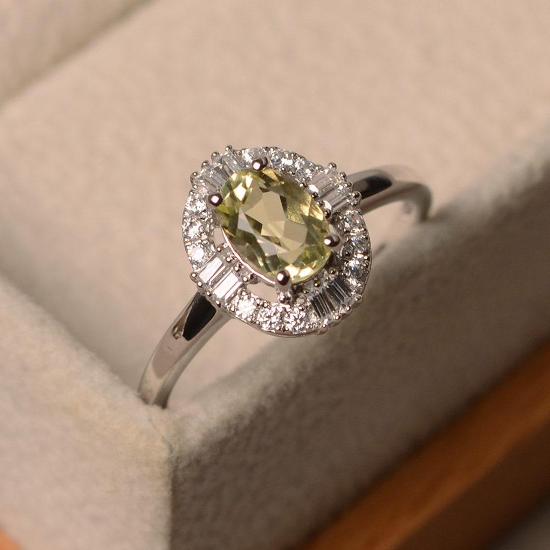 Lemon Quartz Ring, Natural Yellow Crystal Ring, Oval Cut Gemstone Ring ...