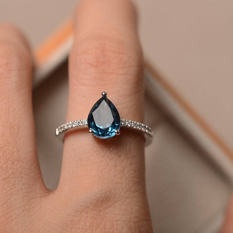 London blue topaz ring engagement ring pear cut blue | Etsy