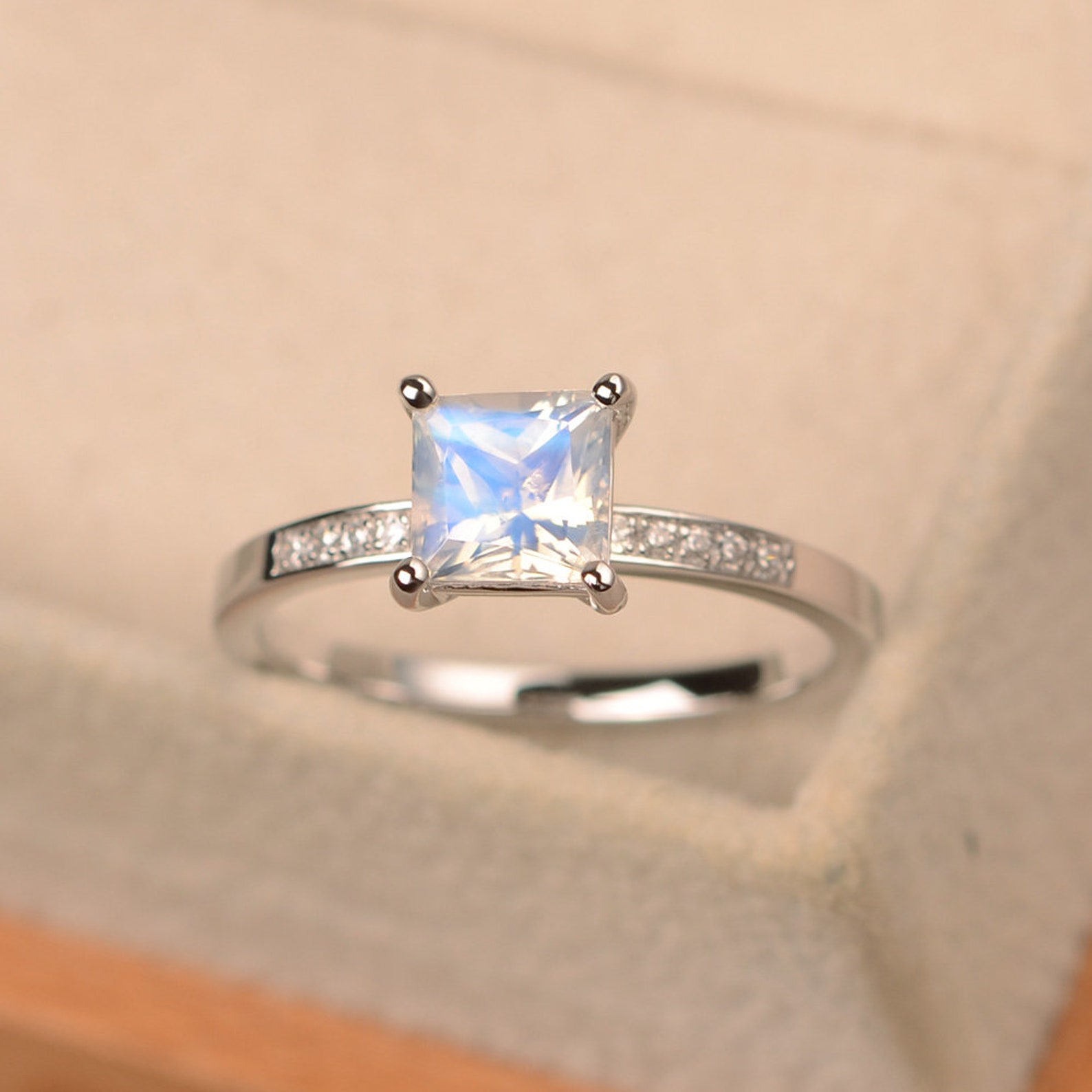 Princess Cut Moonstone Ring Faceted Moonstone Ring June - Etsy