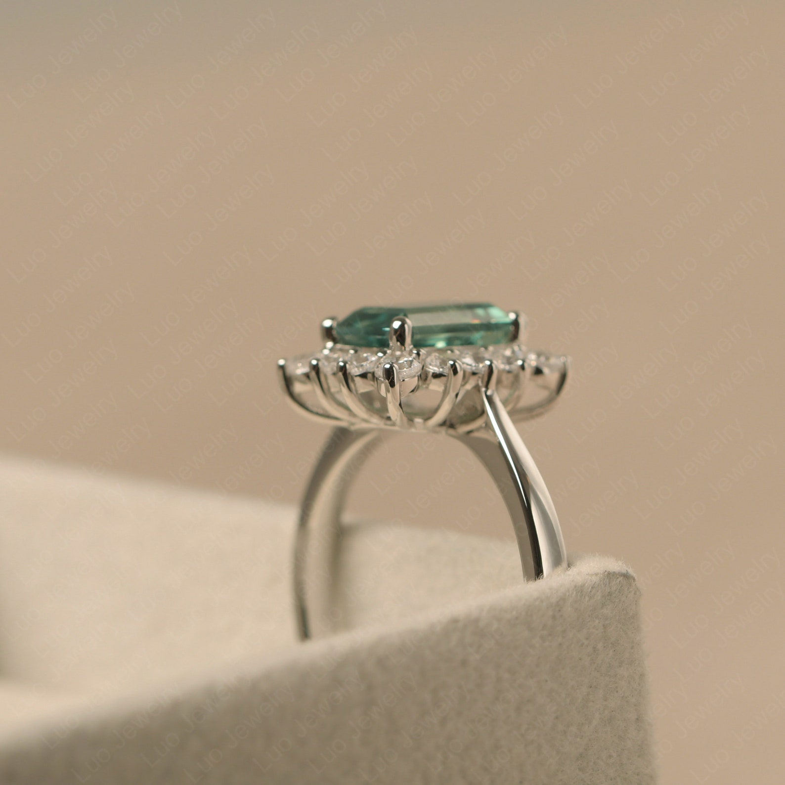 Emerald Cut Green Sapphire Statement Ring Gorgeous Halor - Etsy
