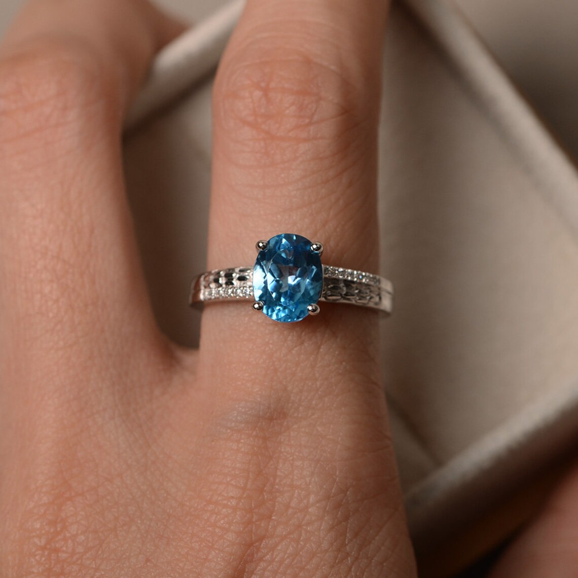 Swiss Blue Topaz Ring Oval Gemstone Ring Blue Gemstone Ring | Etsy