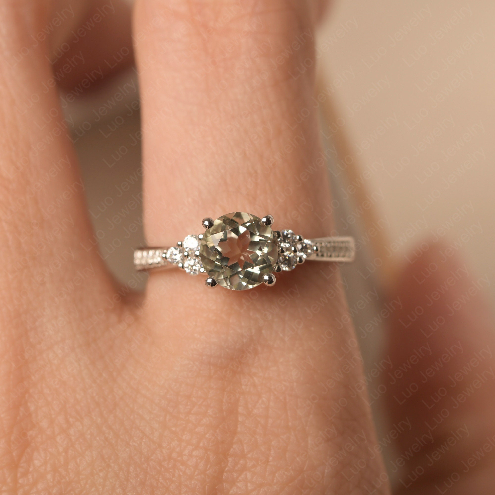 Natural Green Amethyst Wedding Ring Cluster Ring Round Cut - Etsy