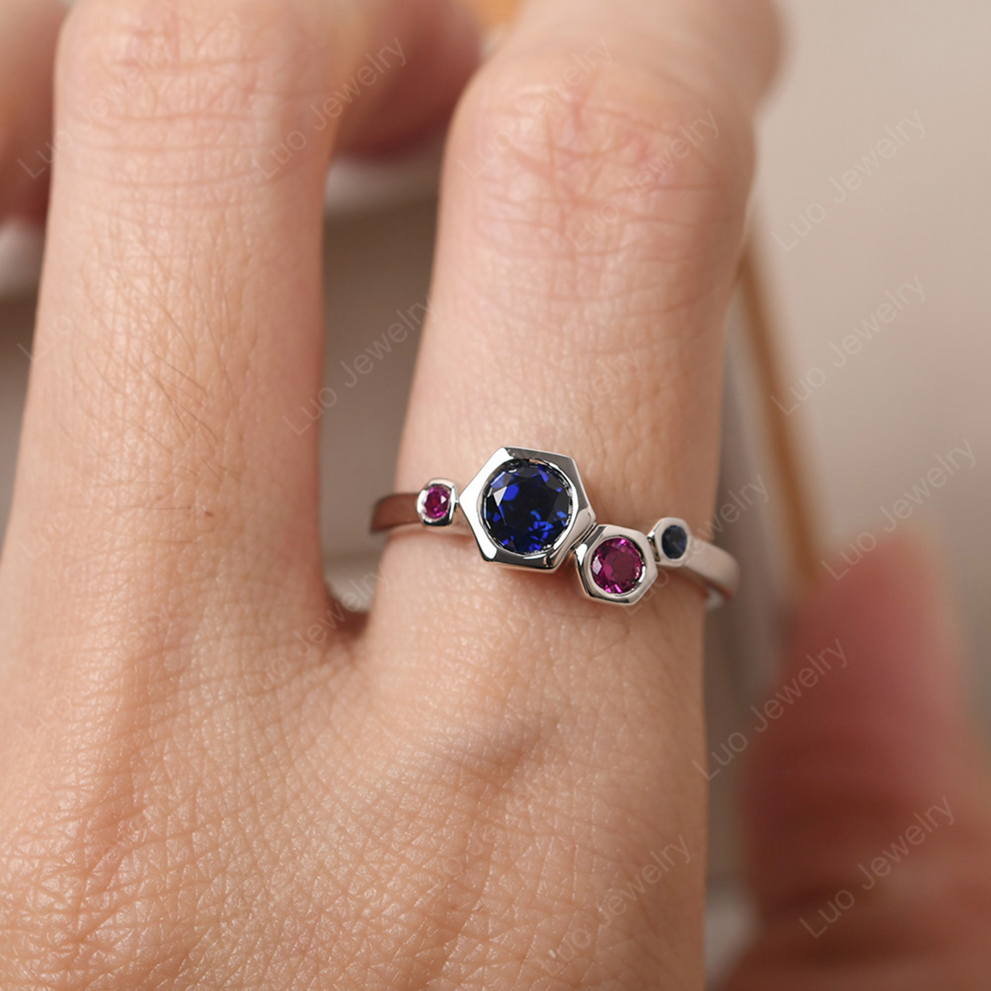 Multi Stone Sapphire and Ruby Engagement Ringmothers Ring 4 - Etsy