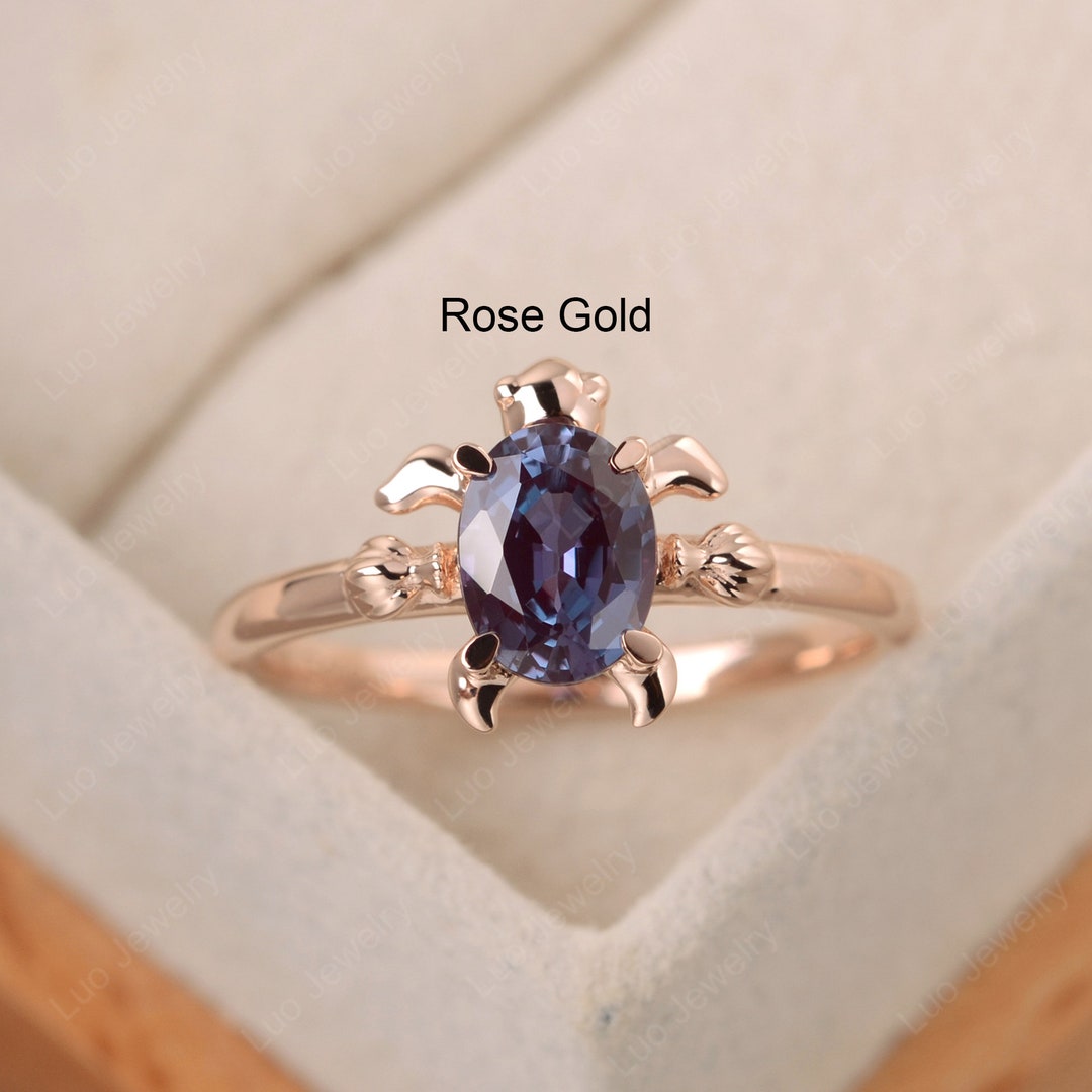 Turtle Ring, Alexandrite Promise Ring, June Birthstone, Oval Cut, Solid ...