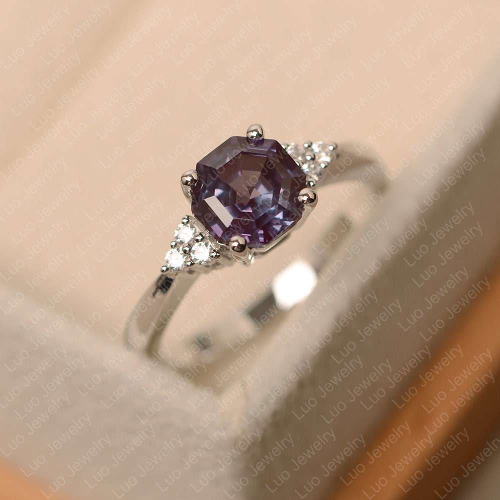 Alexandrite Ring June Birthstone Octagon Cut Ring White Gold - Etsy