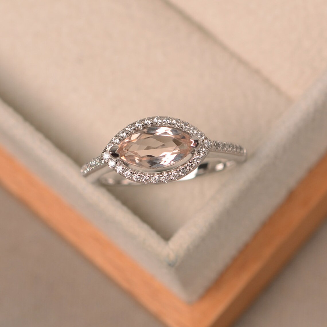 Marquise Cut Morganite Ring Sterling Silver Engagement Ring - Etsy