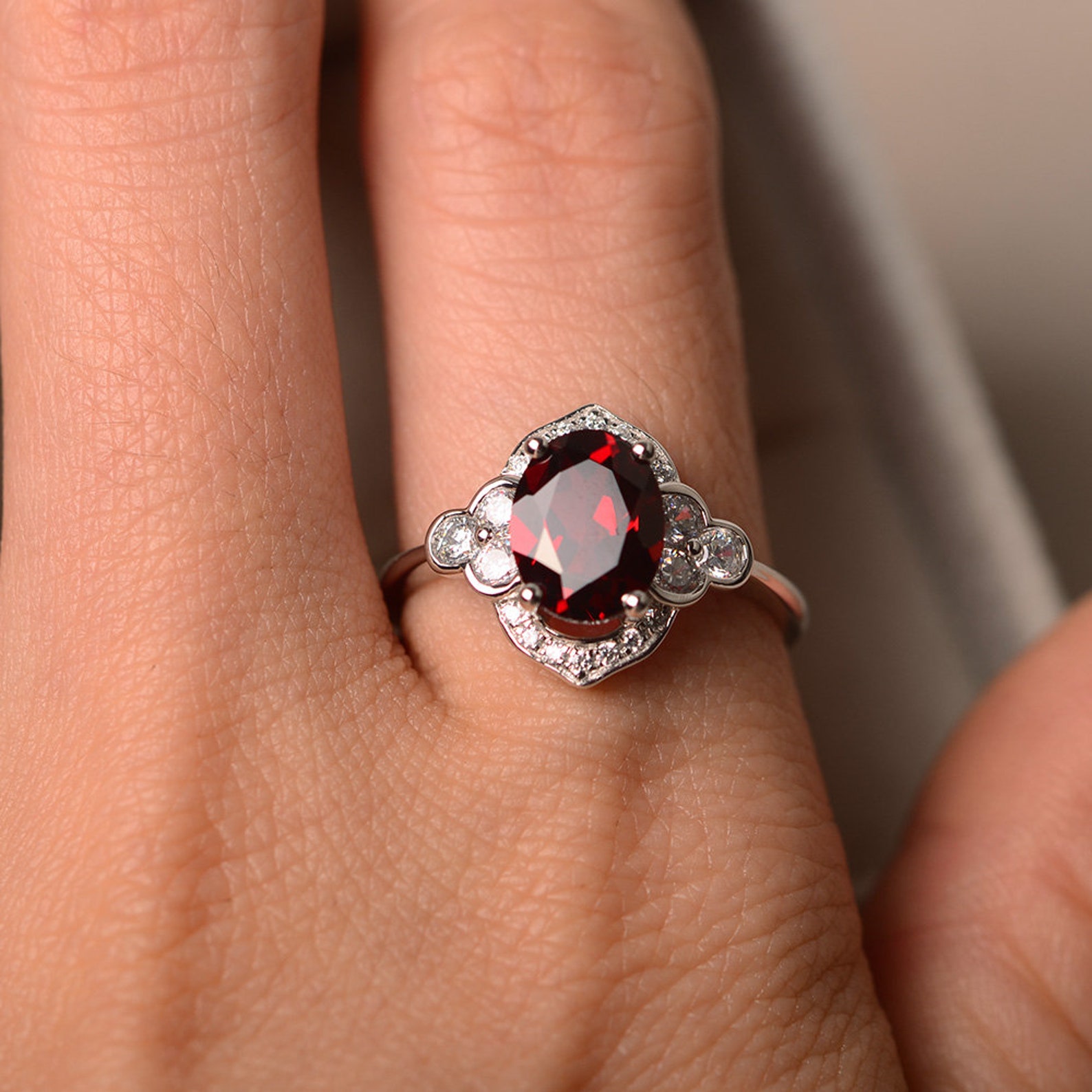 Oval Garnet Ring Engagement Ringsterling Silver January - Etsy UK