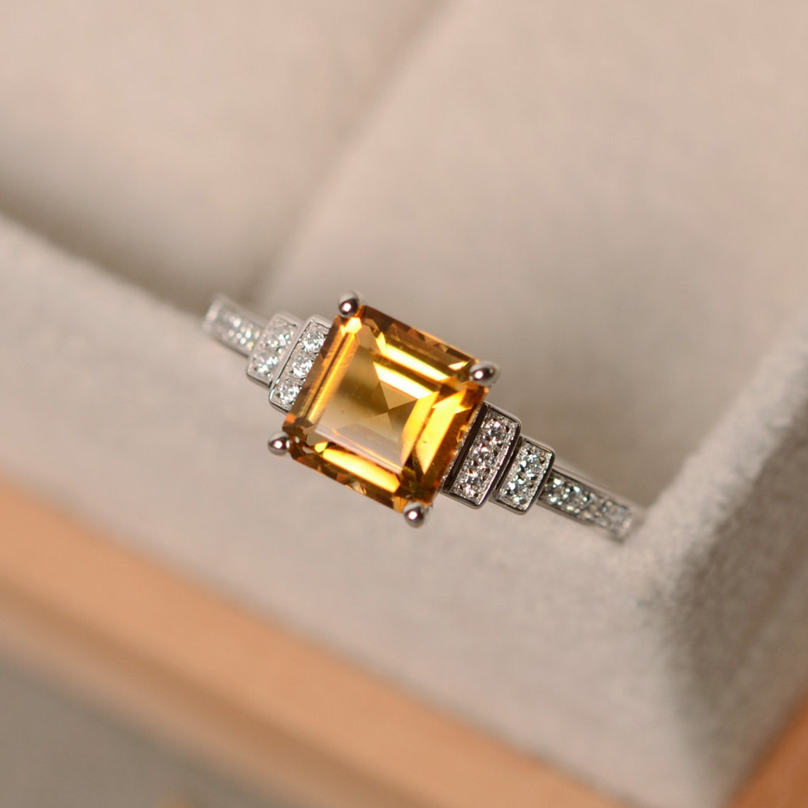 Citrine Ring Square Cut Crystal Ring Sterling Silver - Etsy