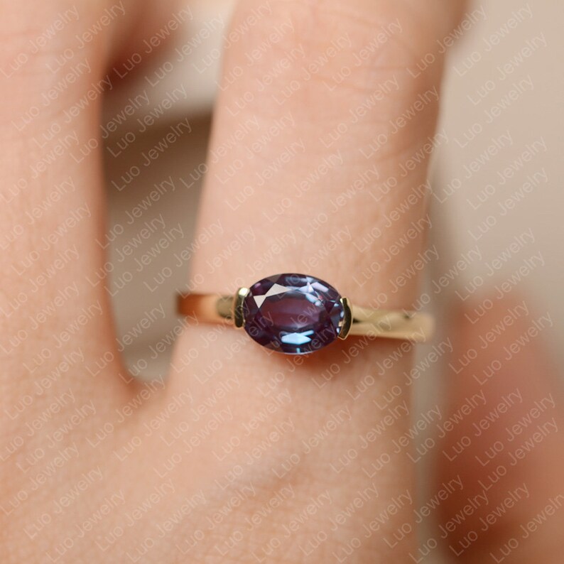 Lab Alexandrite Ring Yellow Gold Engagement Ring for Women | Etsy
