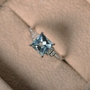 Aquamarine Ring, Square Aquamarine, Engagement Ring, March Birthstone ...