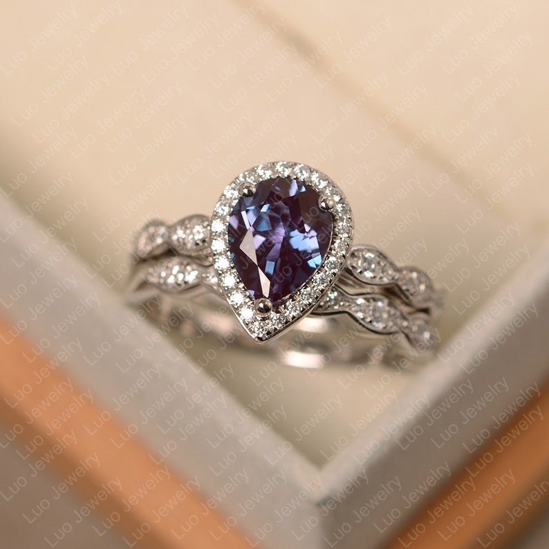 Lab Alexandrite Ring Sterling Silver Wedding Ring Set June | Etsy