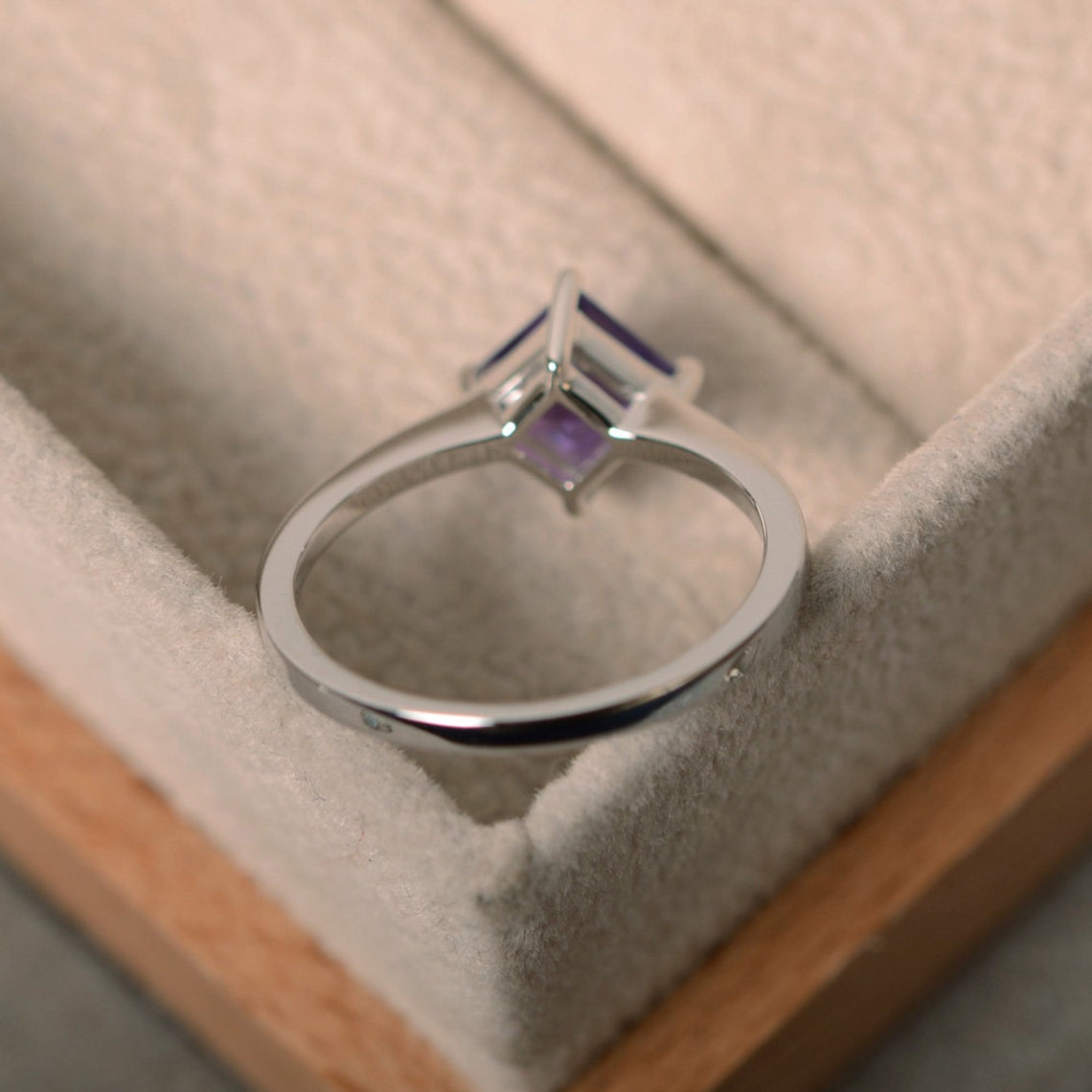 Amethyst Ring Purple Gemstone Sterling Silver Square - Etsy
