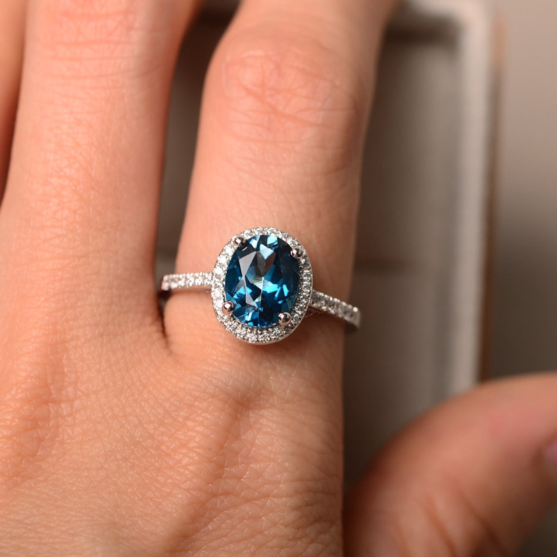 Genuine London Blue Topaz Ring Oval Cut Sterling Silver - Etsy