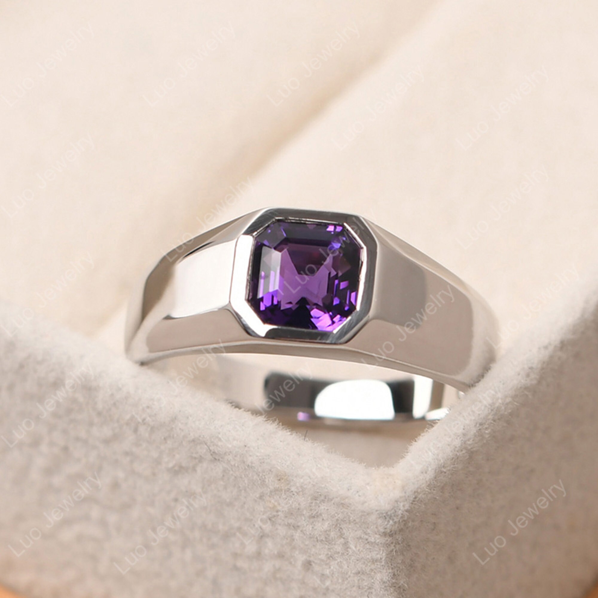 Wide Band Rings With Stone for Men Asscher Cut Amethyst - Etsy