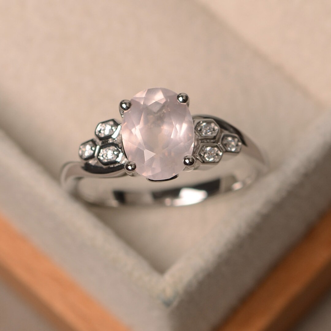 Real Natural Pink Quartz Ring, Oval Cut Ring, Sterling Silver Ring ...