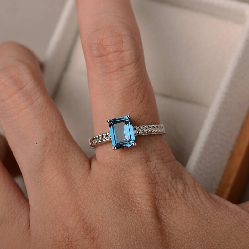 Promise ring London blue topaz ring emerald cut blue | Etsy