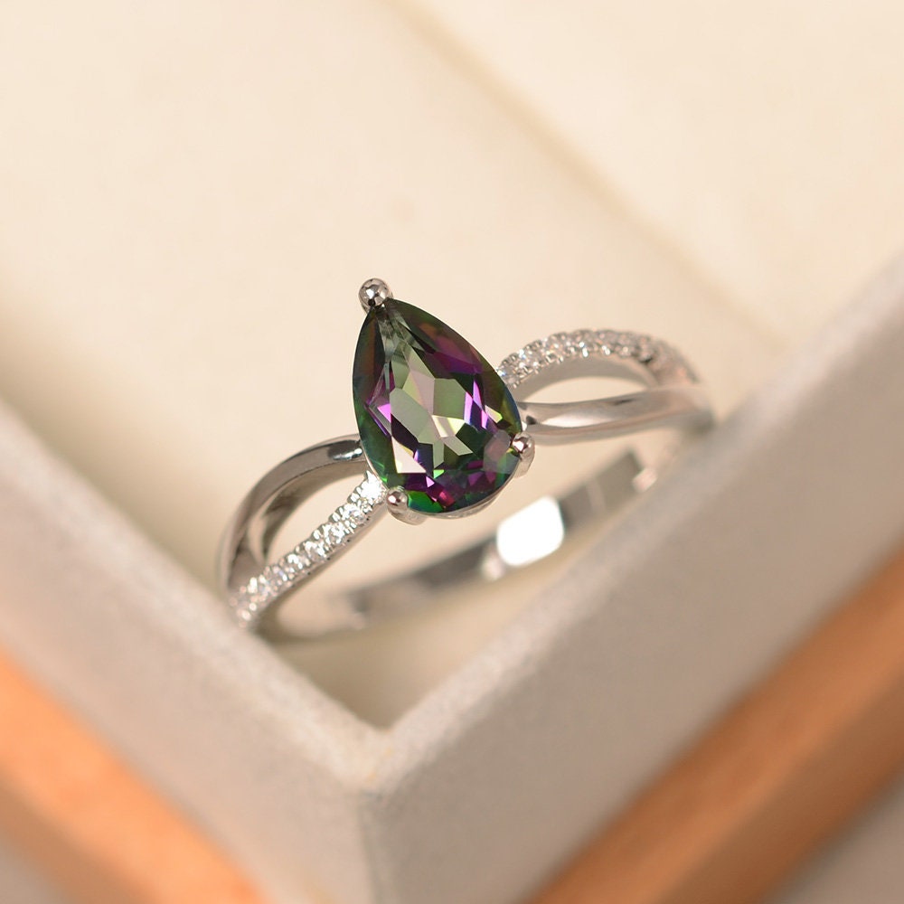 Mystic Topaz Ring Pear Cut Gemstone Ring White Gold Wedding | Etsy