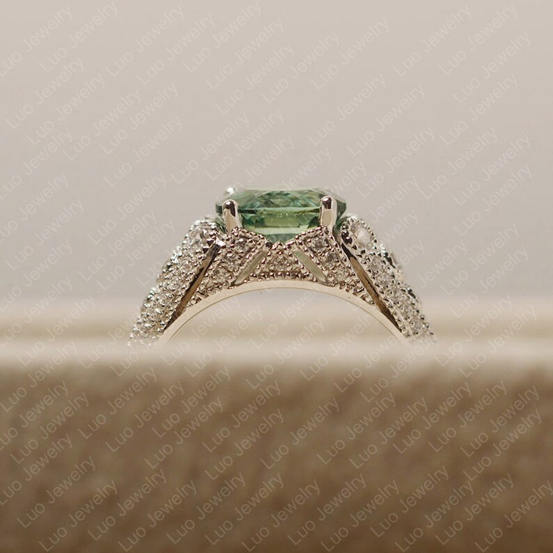 Lab Green Sapphire Ring Green Stone Ring Oval Cut White | Etsy