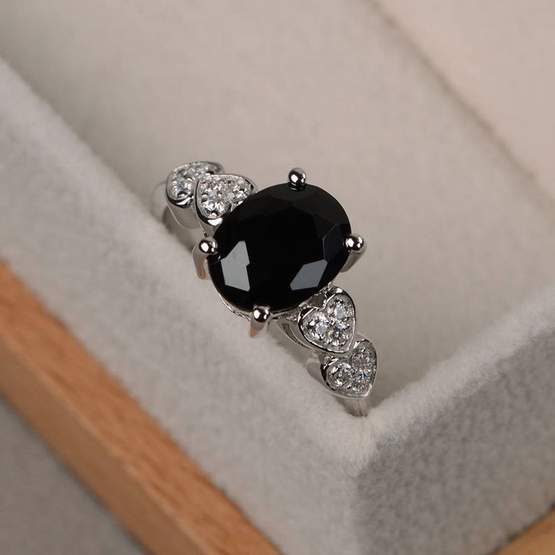 Black Spinel Rinng Black Rings Oval Cut Engagement Ring - Etsy