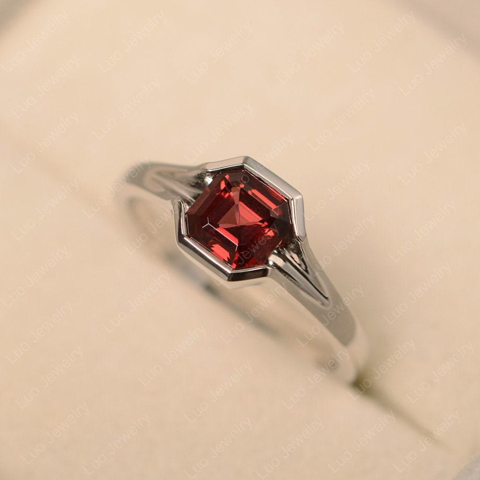 Garnet Ring, Asscher Cut Engagement Ring, January Birthstone, Red ...