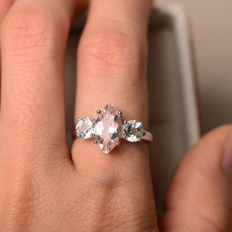 Morganite ring marquise cut ring pink morganite marquise | Etsy