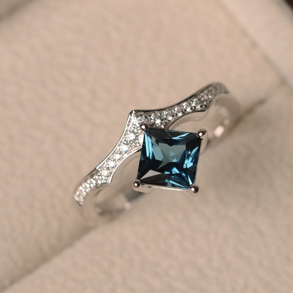 London Blue Topaz Ring Promise Rings Princess Cut Blue Gems - Etsy