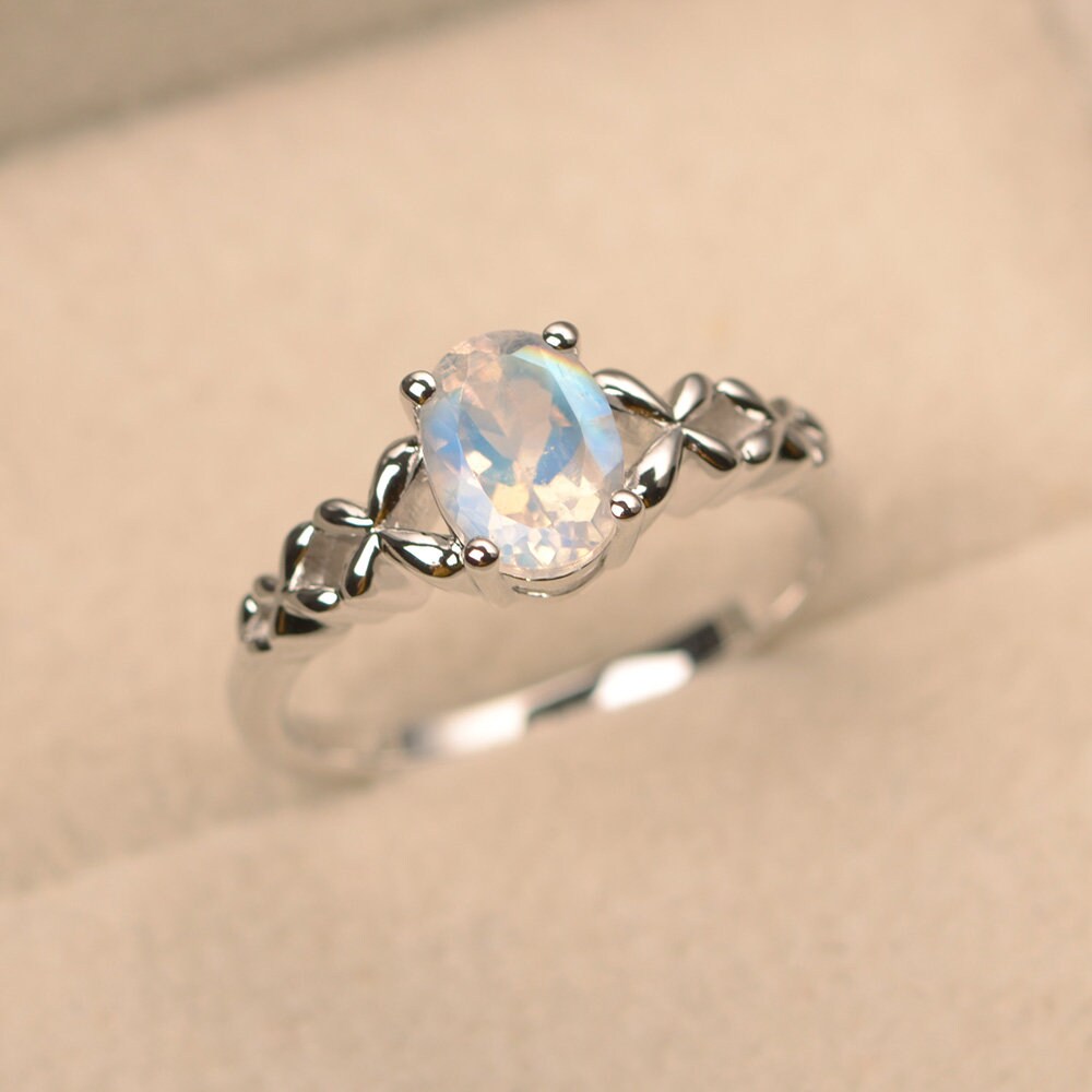 Blue Moonstone Ring Faceted Moonstone Ring Oval Cut June - Etsy