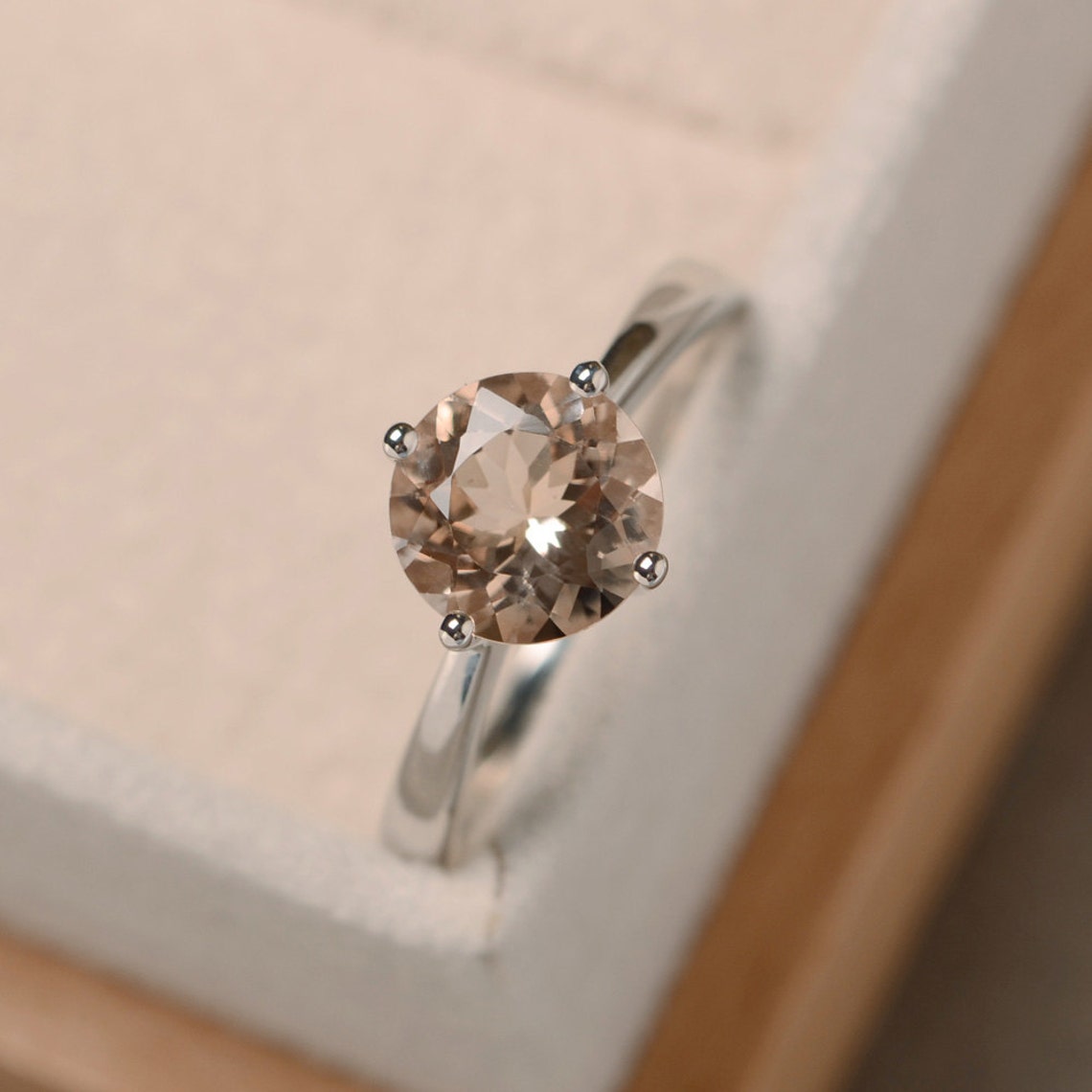 Morganite Solitaire Ring Round Morganite Ring Sterling - Etsy Australia