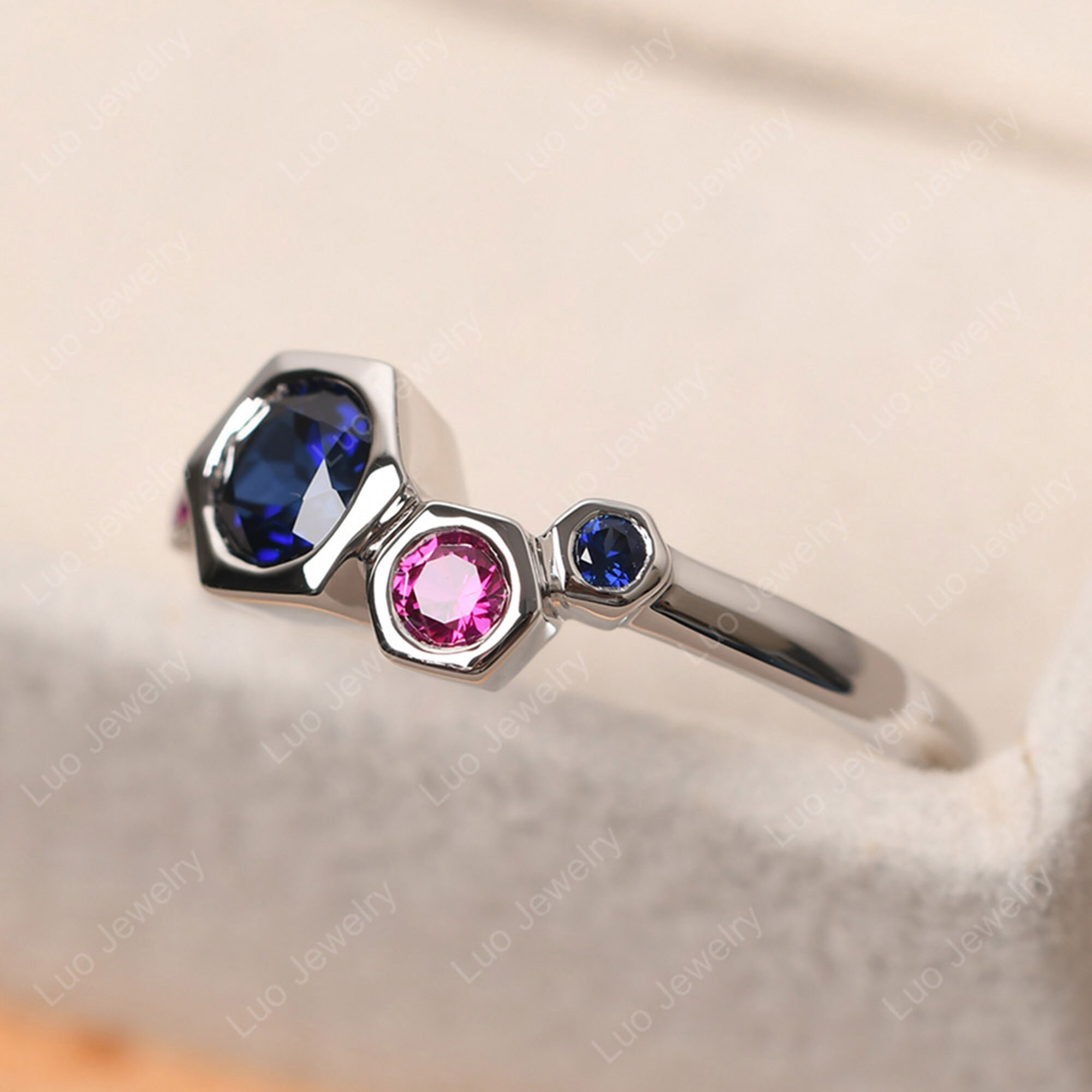 Multi Stone Sapphire and Ruby Engagement Ringmothers Ring 4 - Etsy