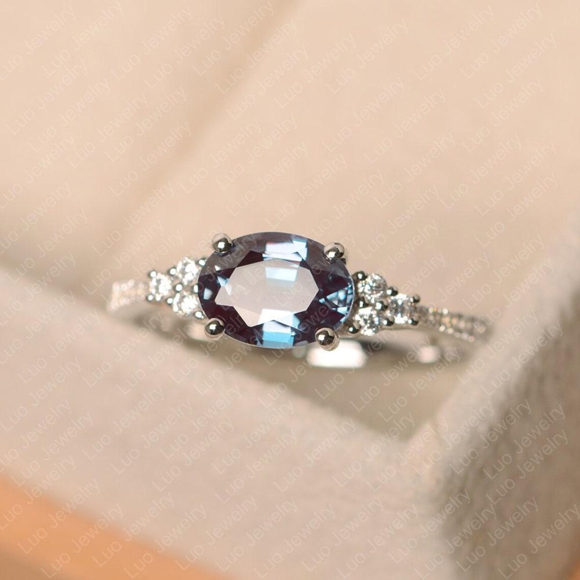 Lab Alexandrite Ring, Oval Cut, June Birthstone Ring Sterling Silver ...