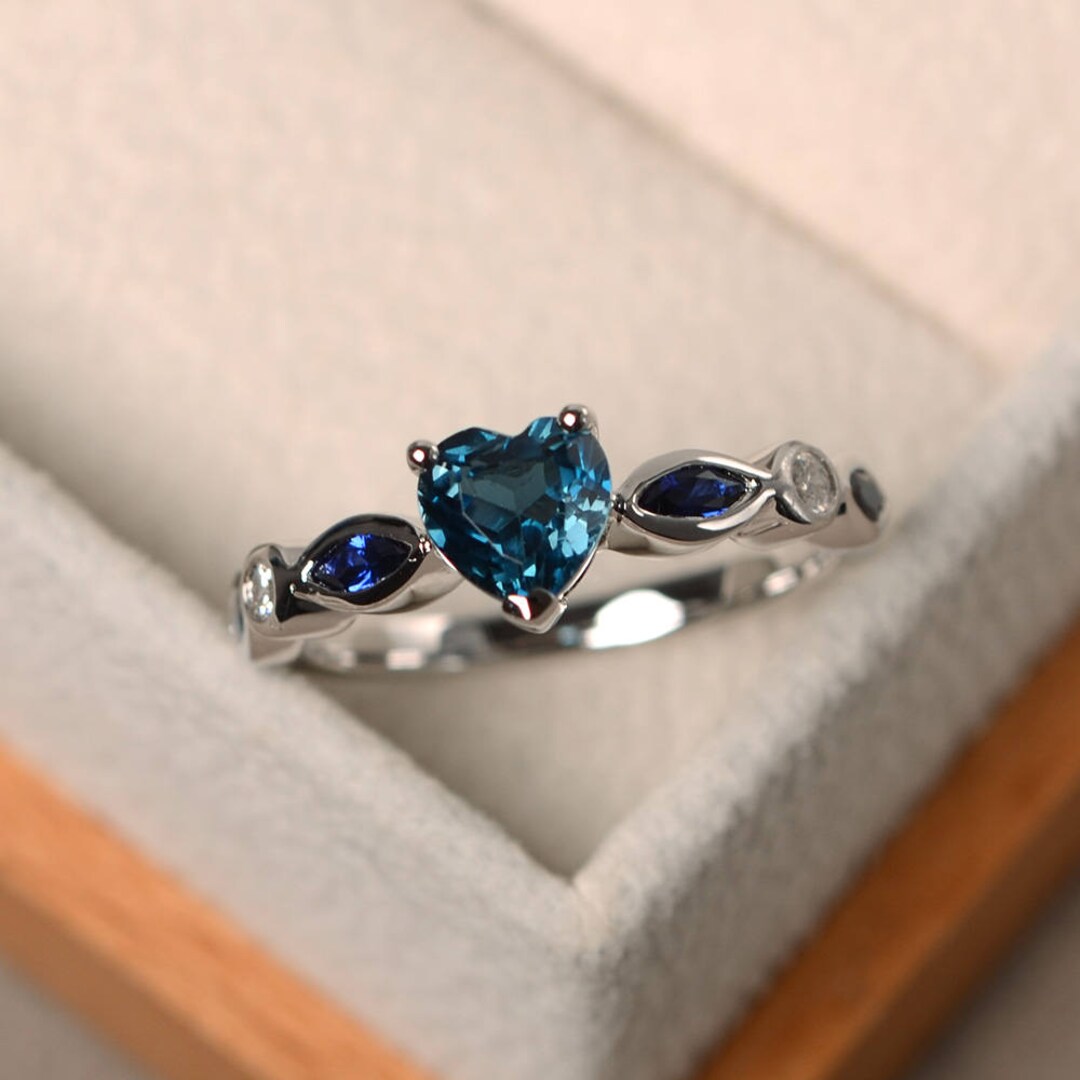 Promise Rings, London Blue Topaz Rings, Heart Cut Gemstone, Solid ...