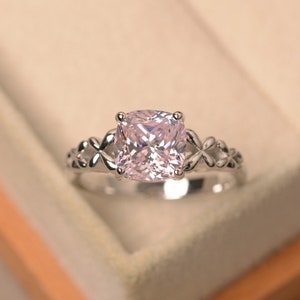 Pink Cz Ring,sterling Silver Ring,pink Cushion Cut Gemstone Ring - Etsy