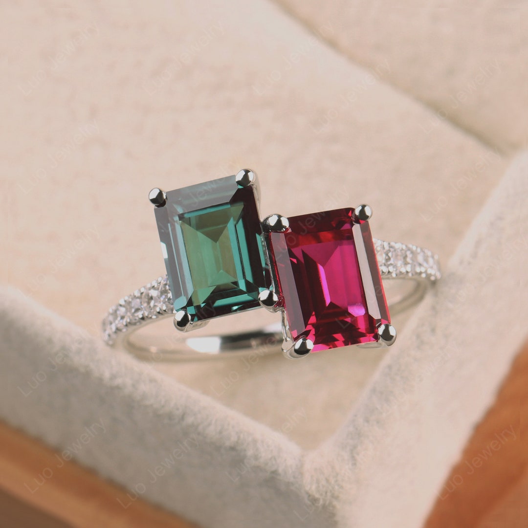 Alexandrite and Ruby Ring,toi et moi ring, Sterling Silver, Custom 2 ...