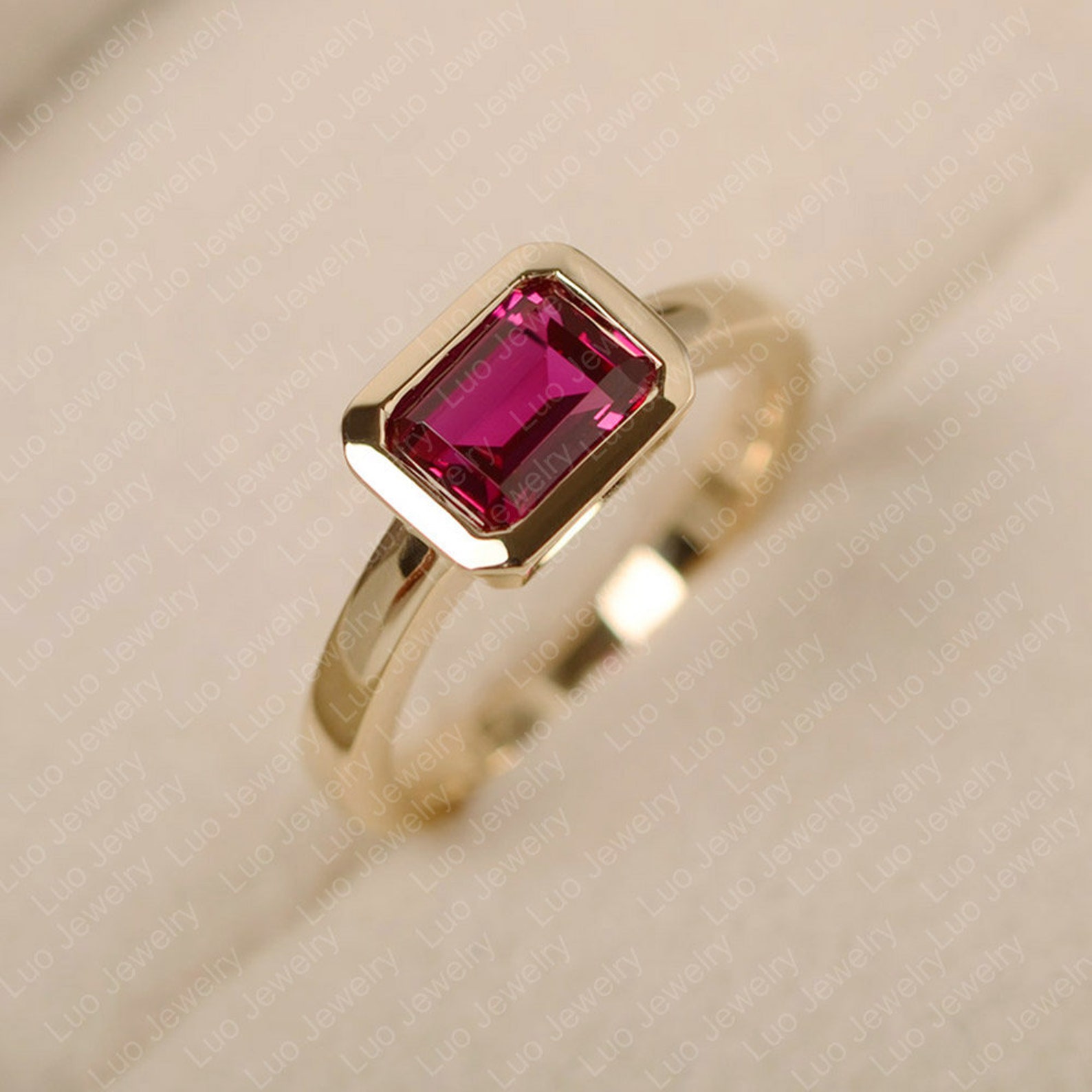 Lab Ruby Ring Emerald Cut July Birthstone Solitaire Ring - Etsy