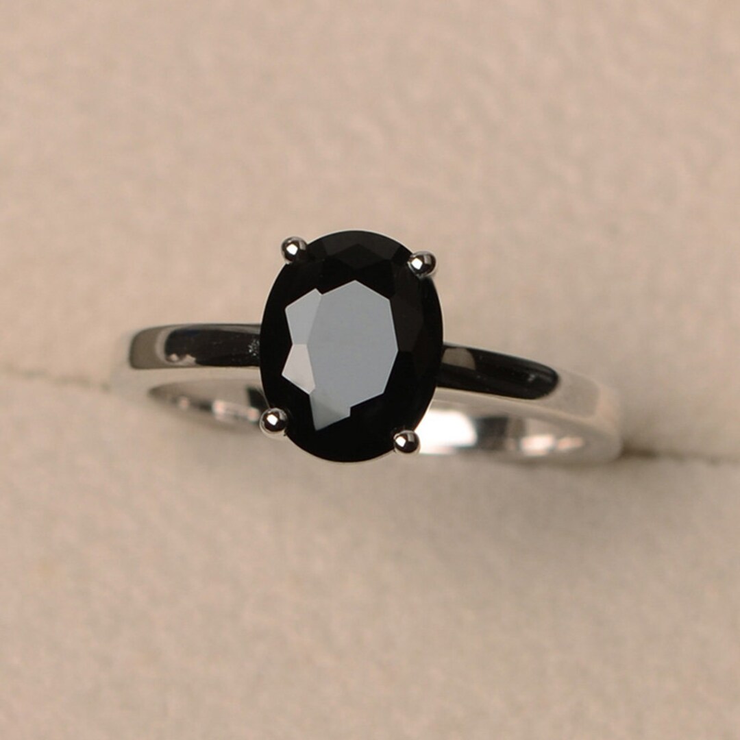 Solitaire Ring, Natural Black Spinel Ring, Oval Cut Gemstone Ring ...