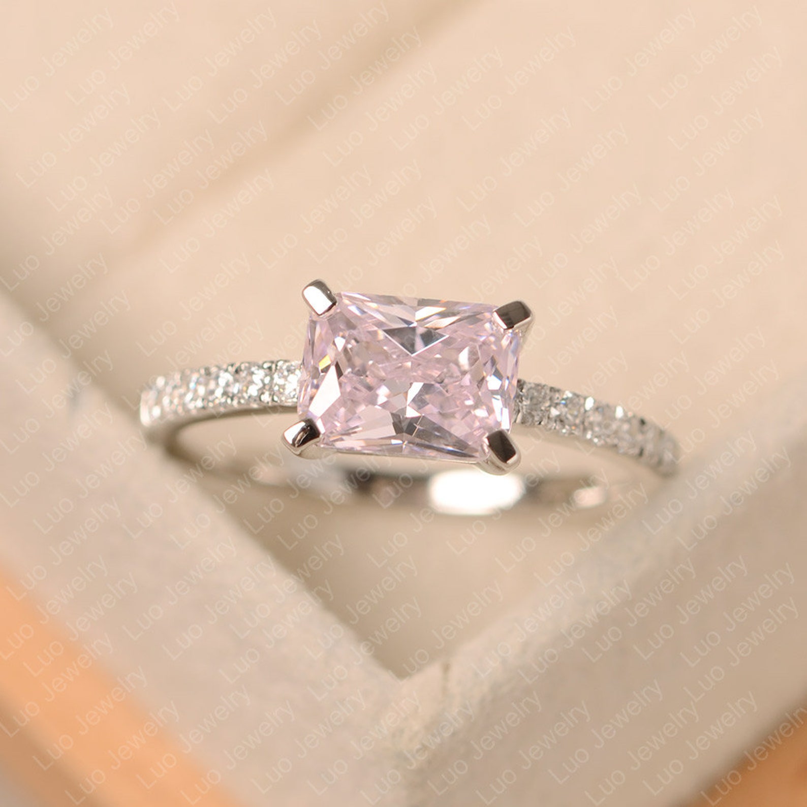Pink Cz Ring Pink Stone Emerald Cut Sterling Silver - Etsy