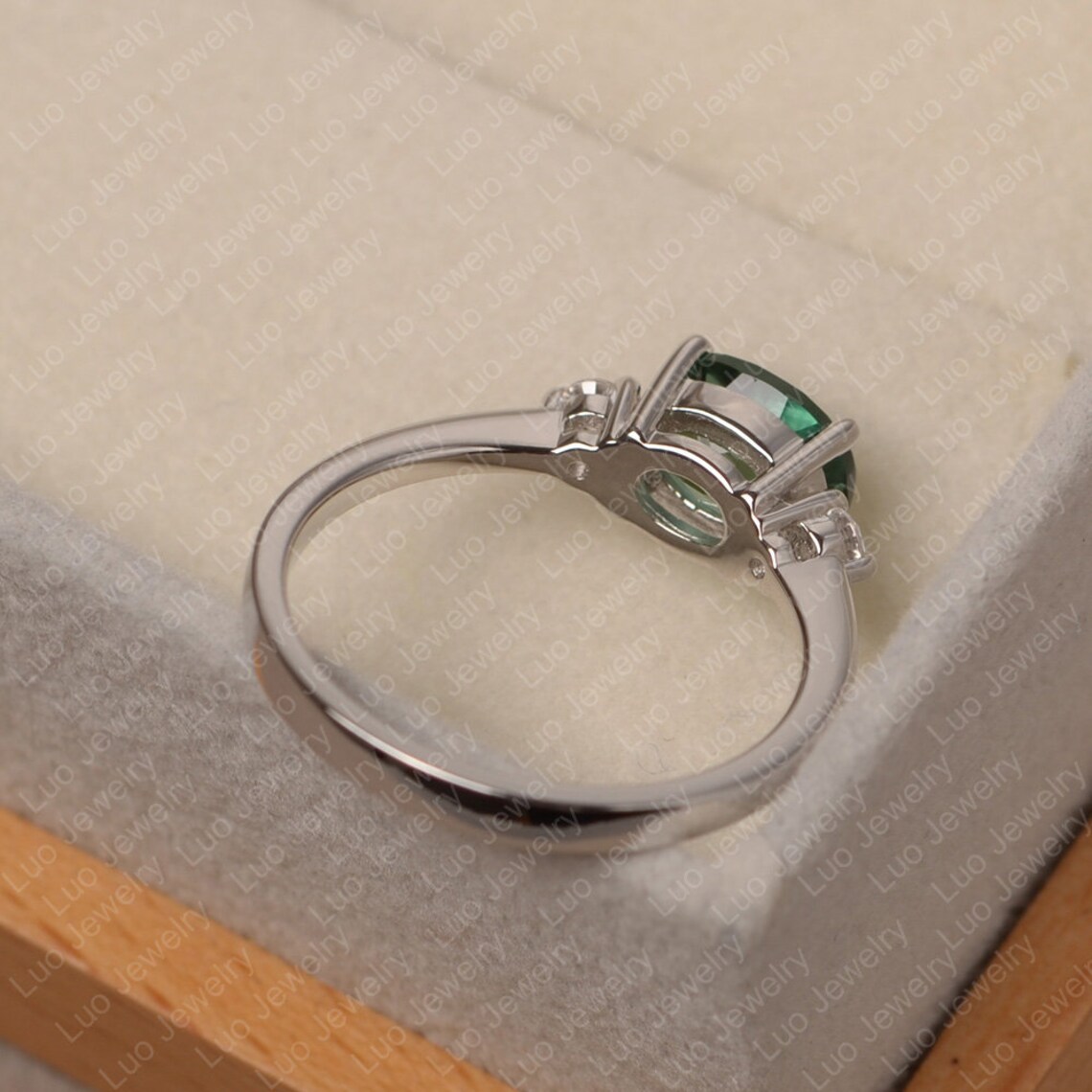 Lab Green Sapphire Ring White Gold Anniversary Ring Oval Cut | Etsy