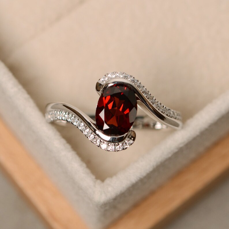 Garnet Ring Oval Cut Garnet Engagement Ring Natural Garnet - Etsy