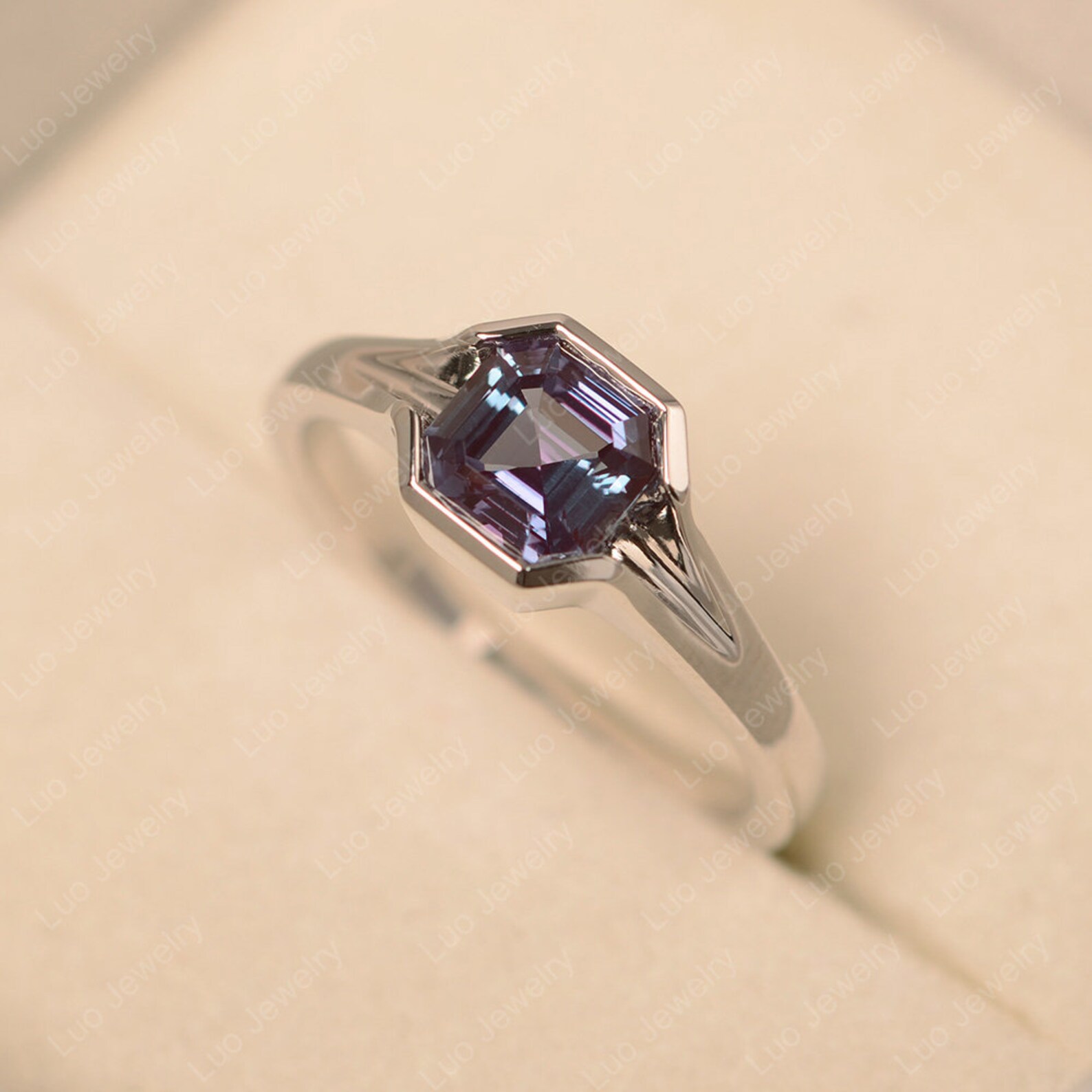 Alexandrite Ring Asscher Cut Color Changing Gemstone - Etsy