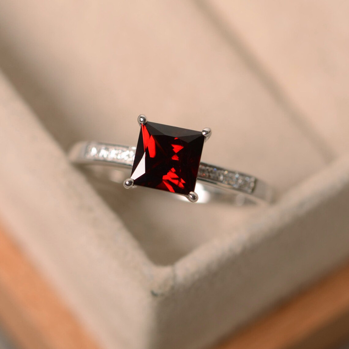 Natural Garnet Ring Princess Cut Garnet Garnet Wedding Ring - Etsy
